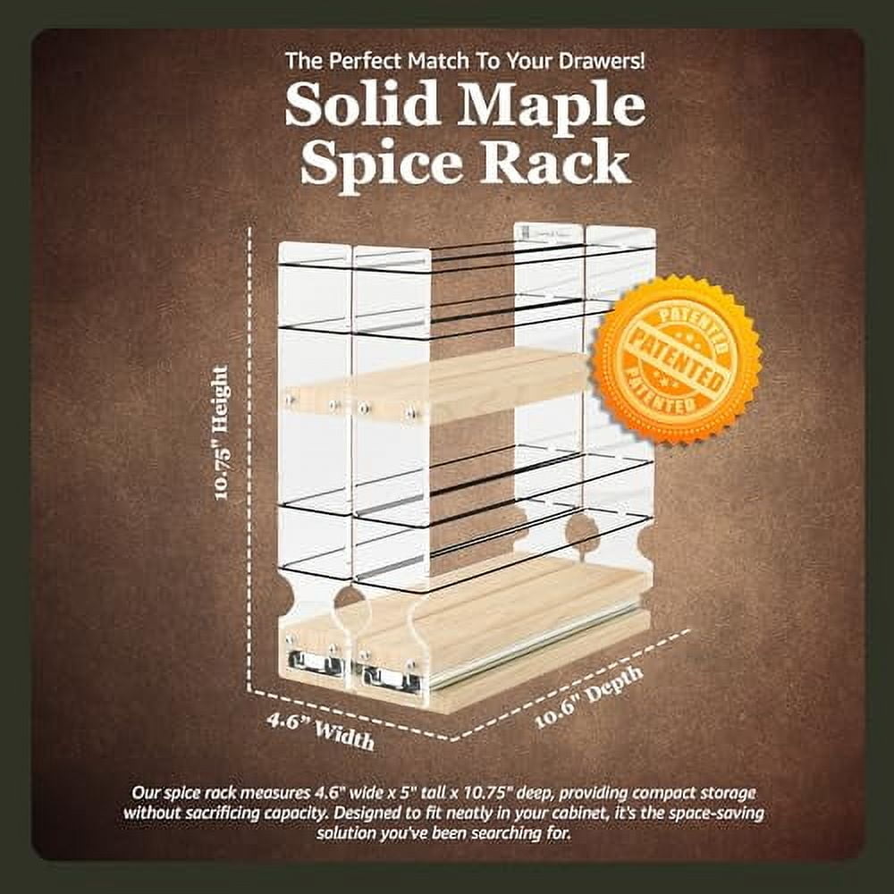 Vertical Spice Solid Maple Storage Rack Drawer - Sliding Spice Rack ...