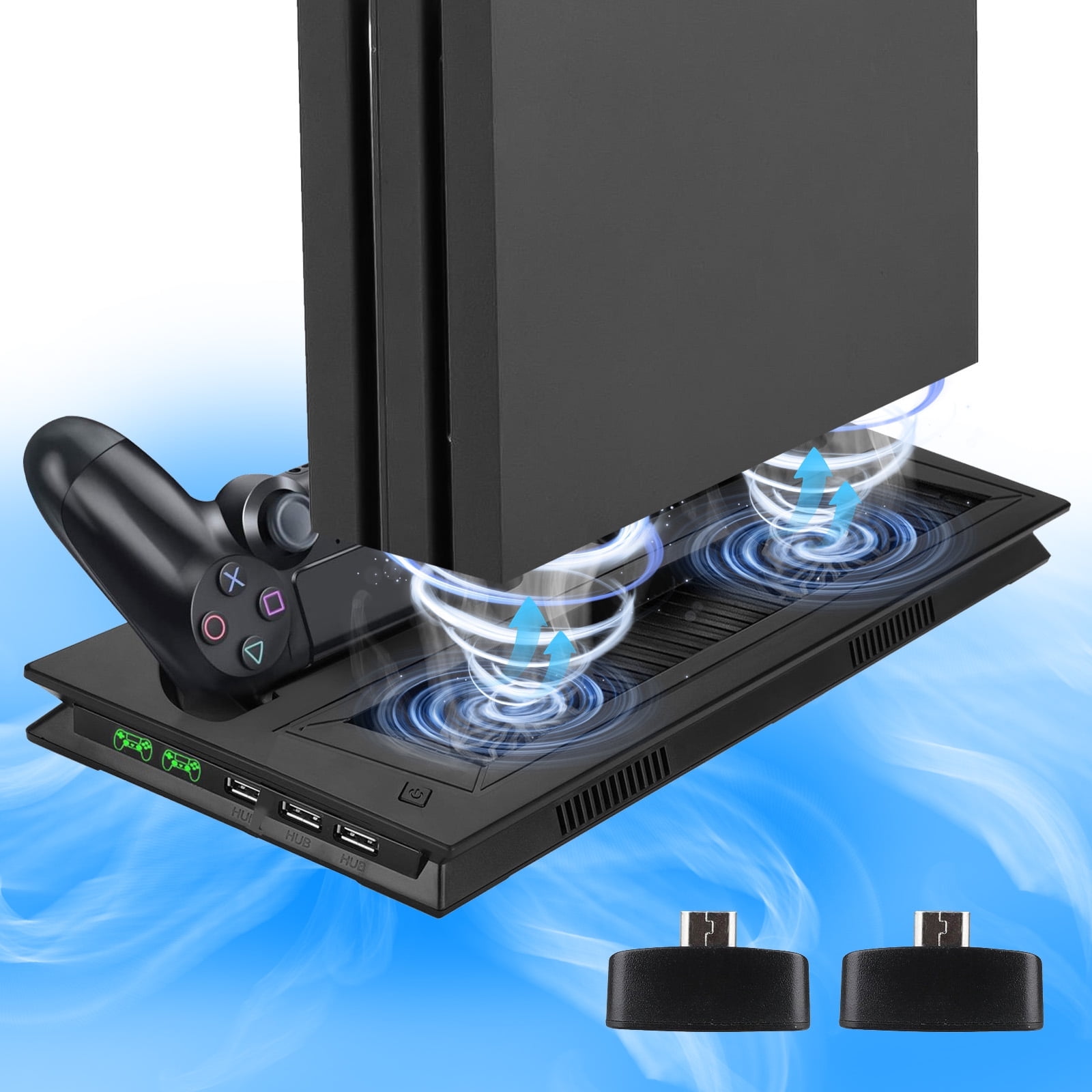 Vertical Stand Fit for PS4 PS4 Slim PS4 Pro Console With 3 Cooling Fans Dual Controller Charging Dock Station Fit for Sony PlayStation 4 With 3 Extra USB Hub 12 Games Disc