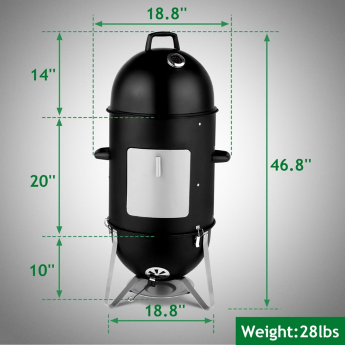 Vertical Steel Charcoal Smoker, Heavy Duty Three Layer Round BBQ Grill Smokey Mountain Cooker ...