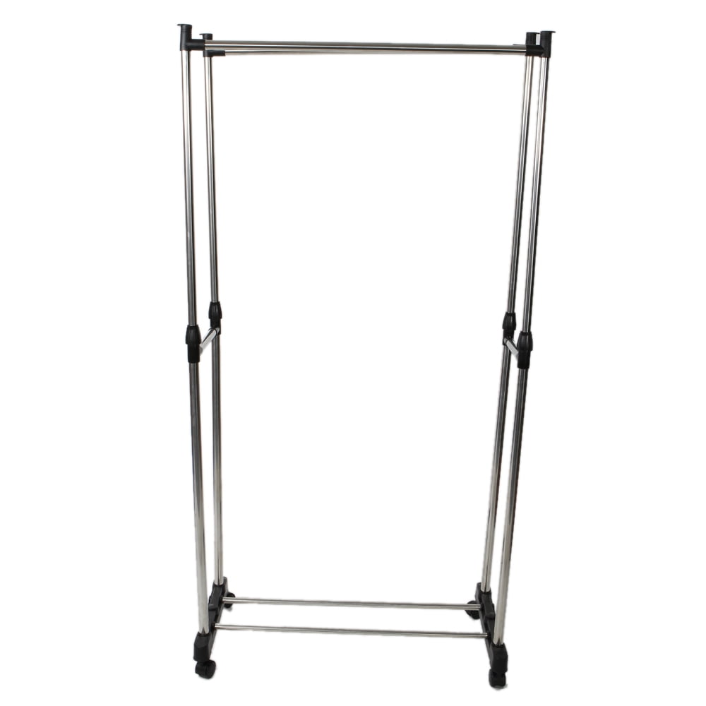 Vertical Stretching Dual-bar Clothes Rack with Shoe Shelf, Silver ...