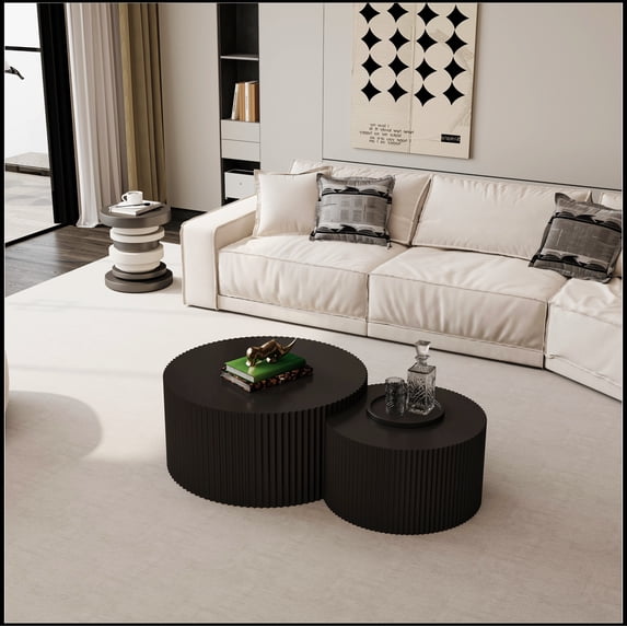 Vertical Stripe Design Nesting Coffee Table Set for Living Room ...