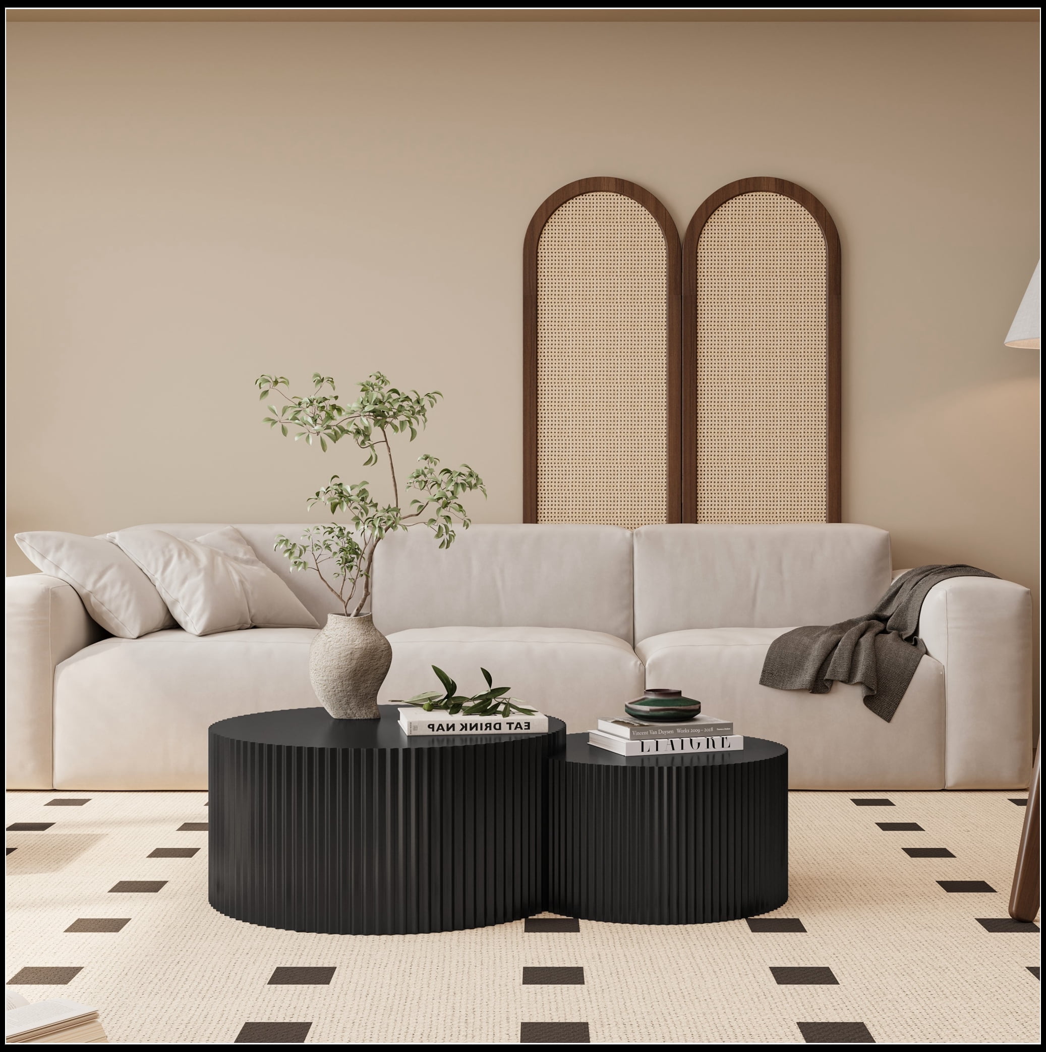 Vertical Stripe Design Nesting Coffee Table Set for Living Room ...