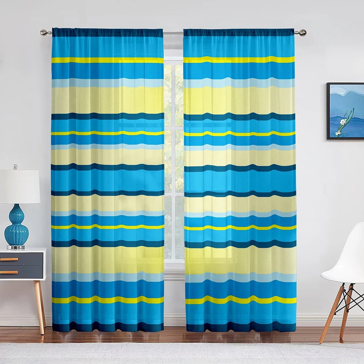 Vertical Striped Geometric Straight Lines Tulle Curtains for Living ...