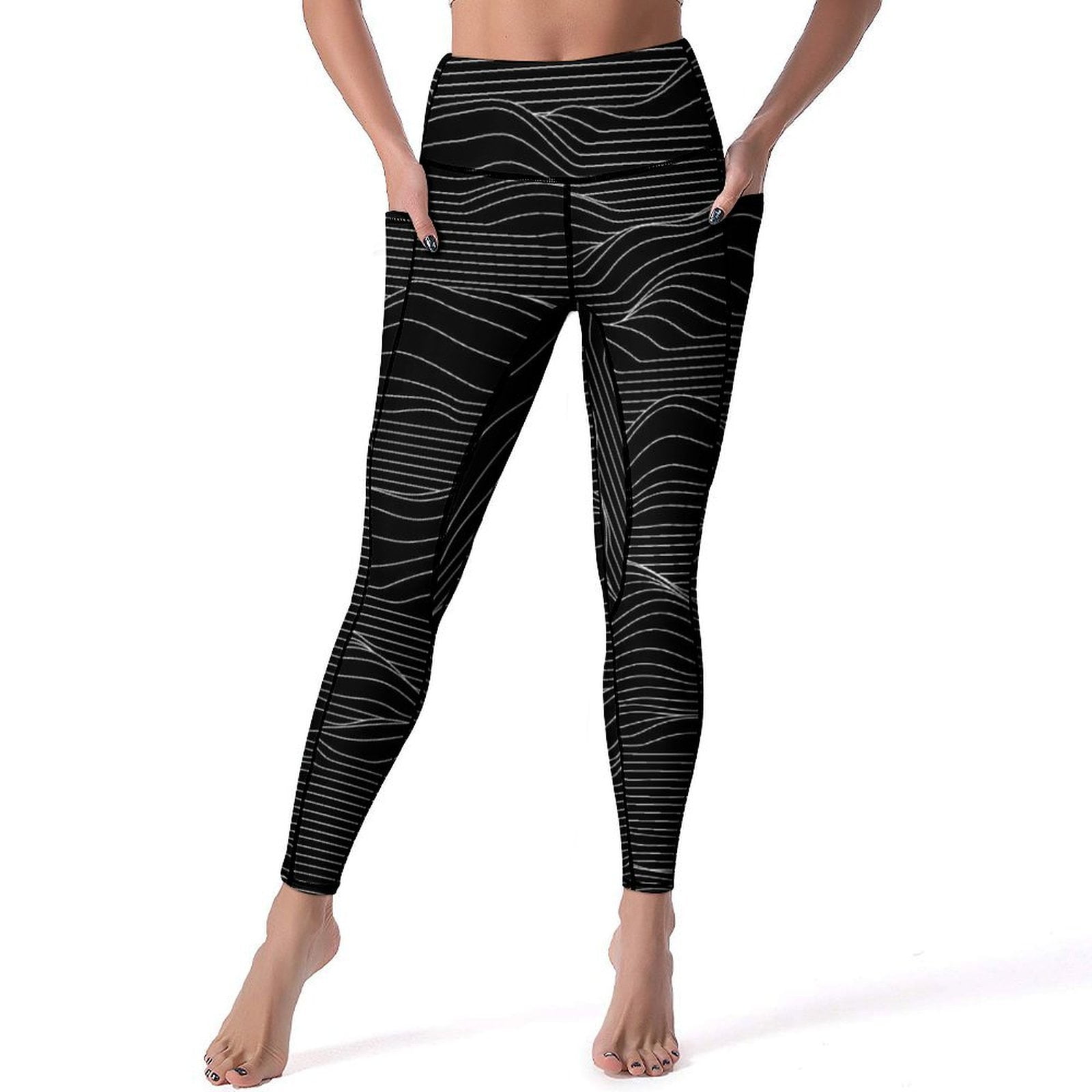 Vertical Striped Leggings Sexy Black and White Workout Yoga Pants Push ...