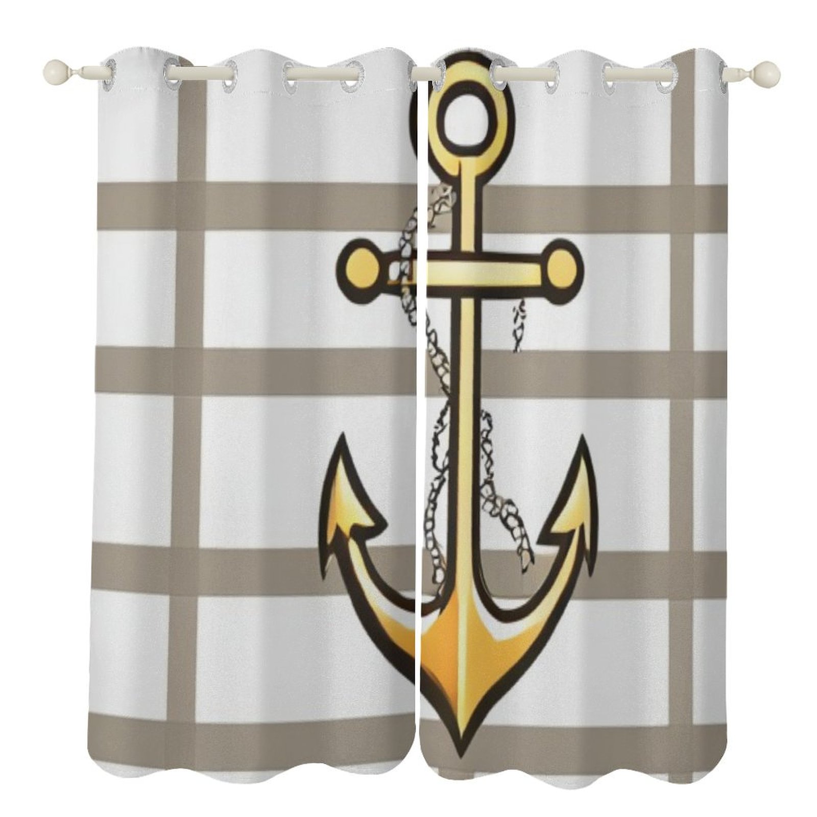 Vertical Striped White Anchor Curtains 2 Panels Set Blackout for ...