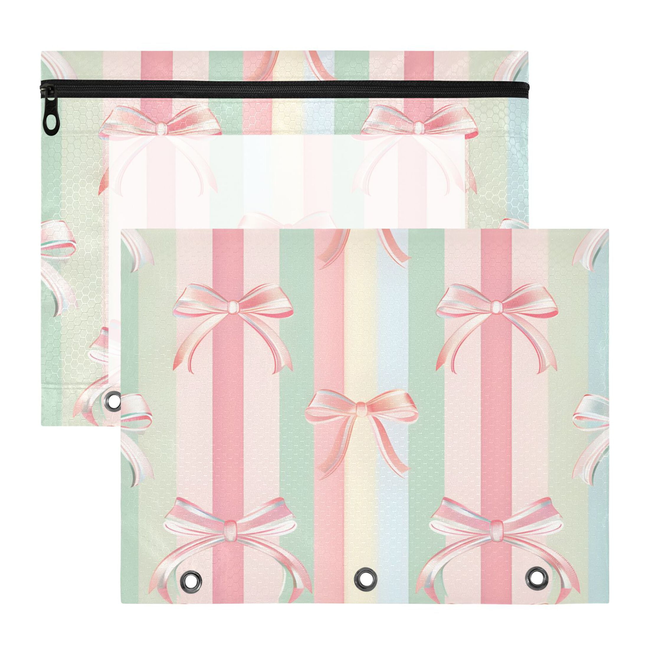 Vertical Stripes Bowknots 3-Ring Binder Pouches A4 Size Zipper Pocket ...
