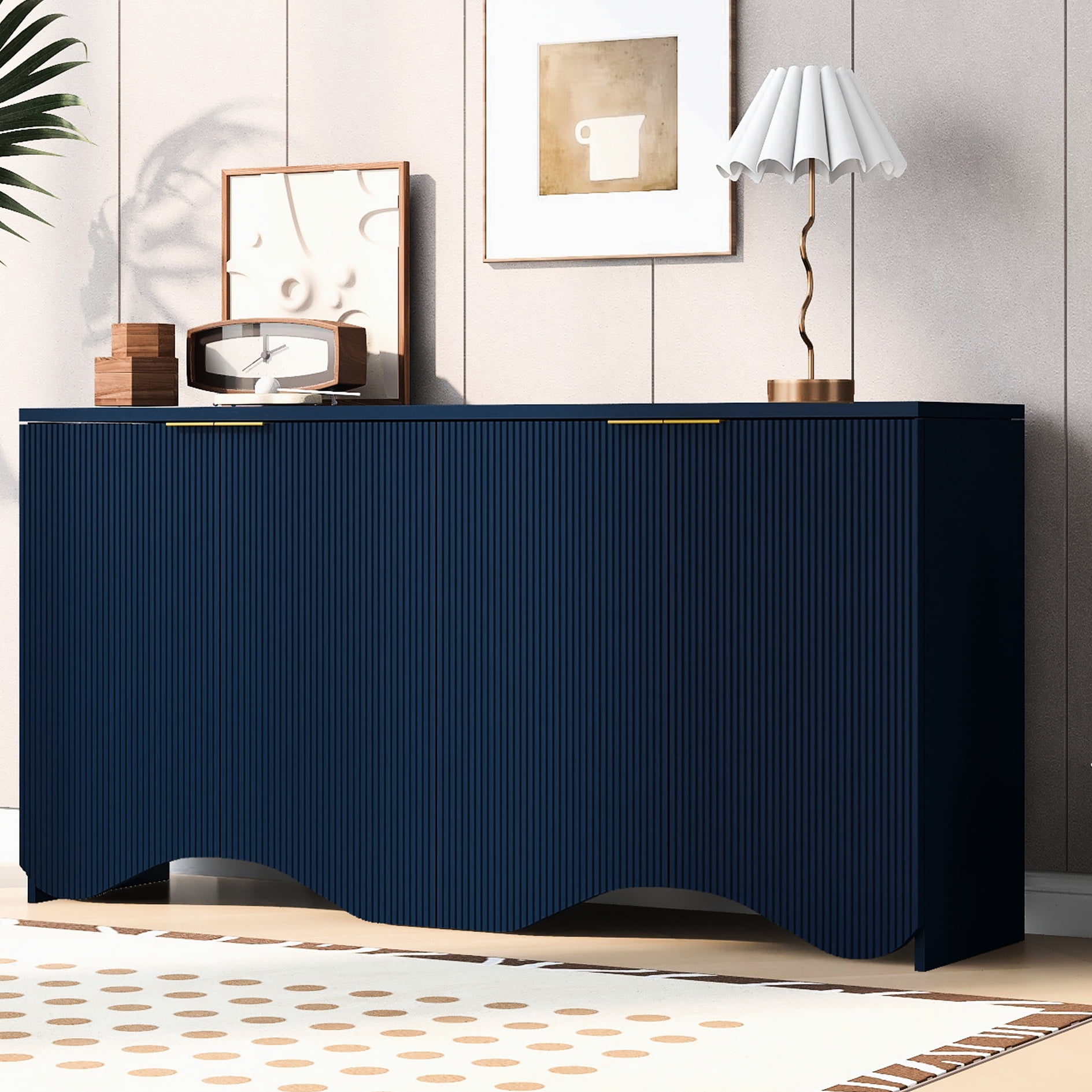 Vertical Stripes And Wavy Design Storage Cabinet - Ample Interior ...