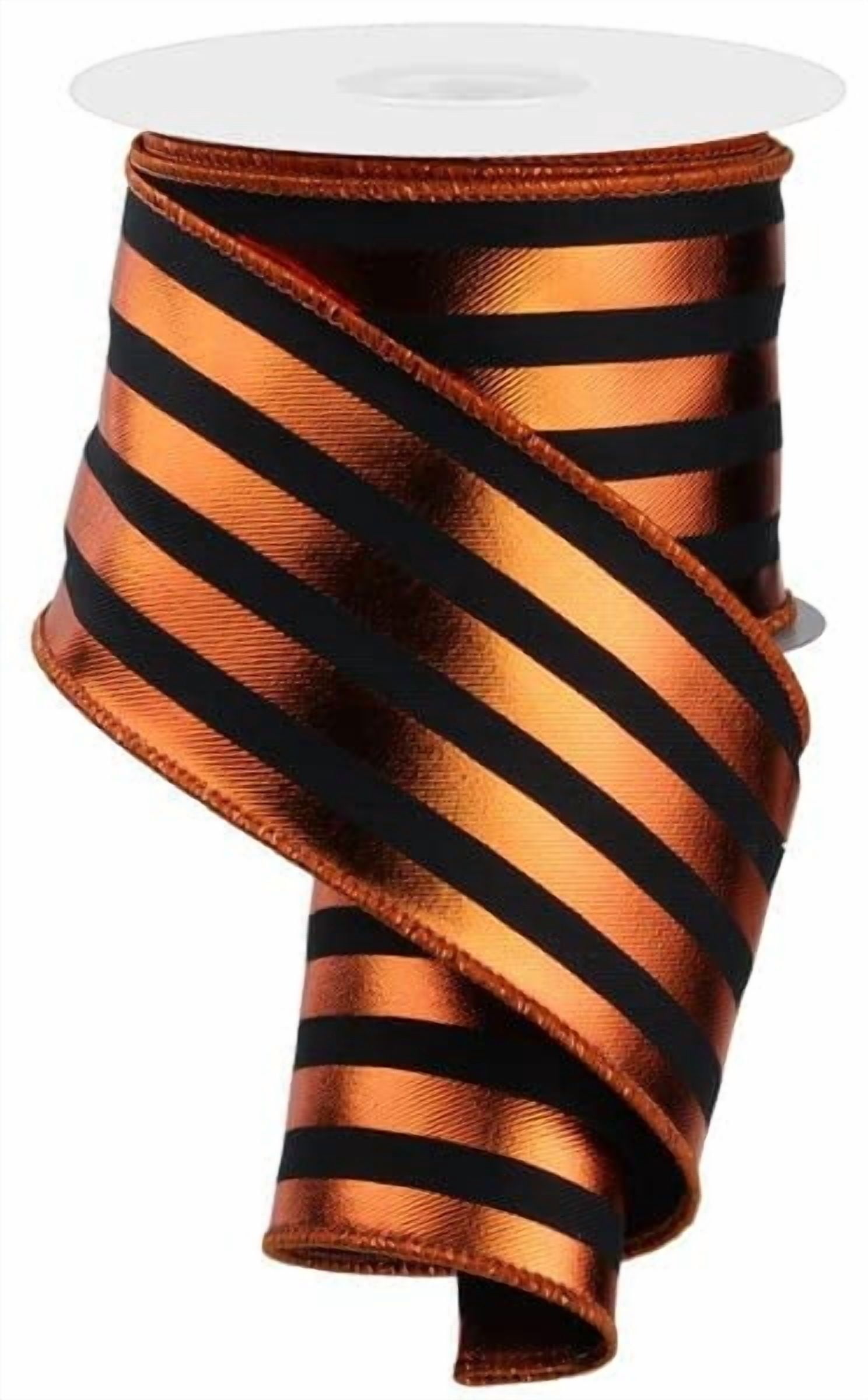 Vertical Stripes Wired Ribbon, Metallic Copper and Black - 2.5" X 10 ...