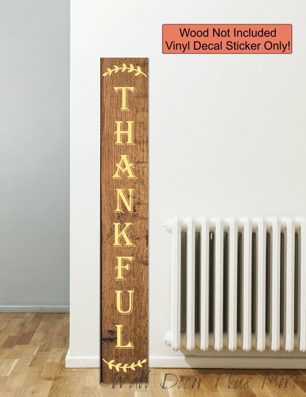 Vertical Thankful Lettering Wreath Art -Vinyl Decal Sticker for Tall ...