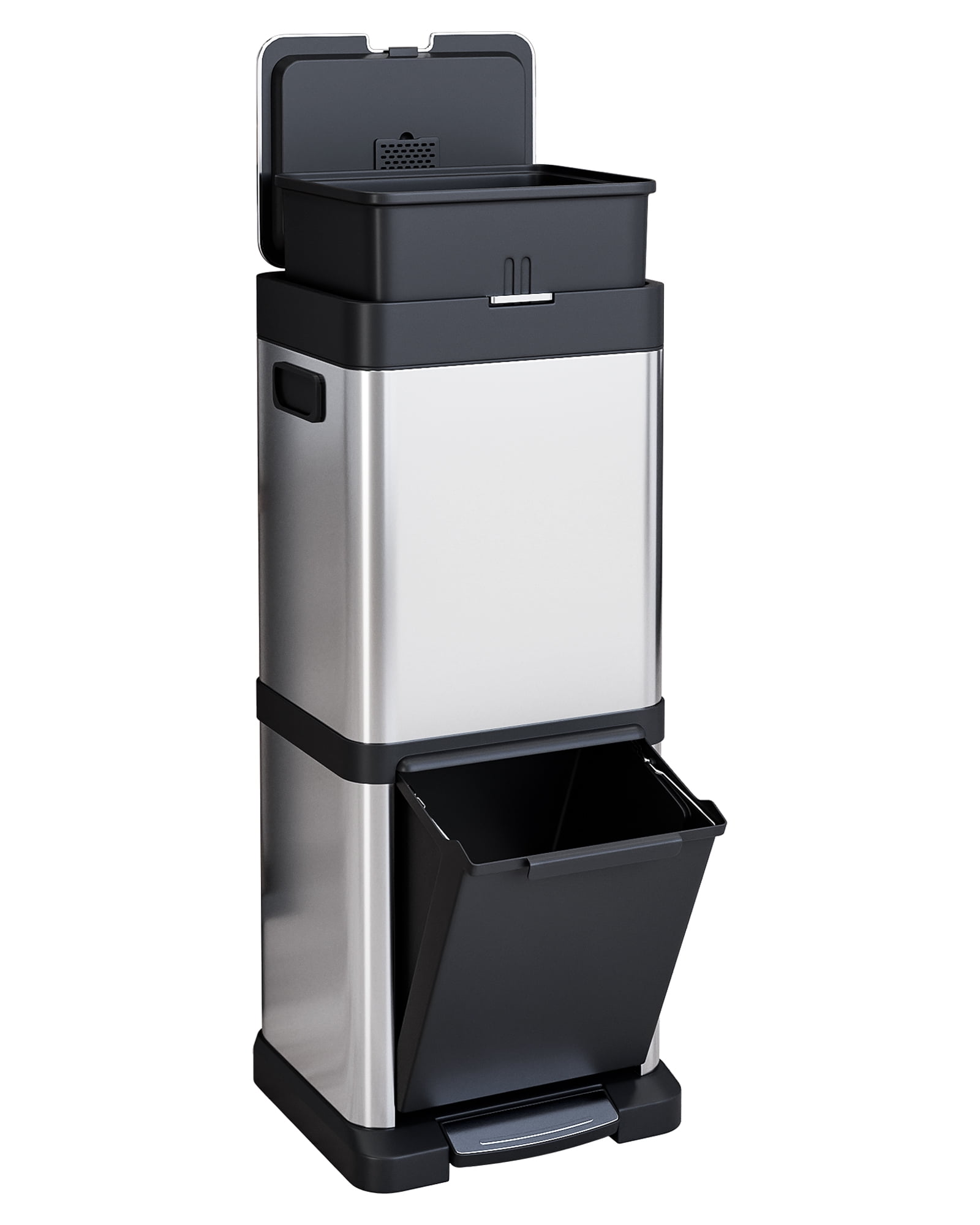 Vertical Trash Can - 2 Tiers 9 Gal Stainless Steel Tall Trash Can with ...