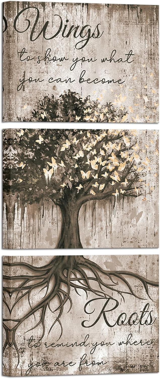 Vertical Tree Of Life Canvas Wall Art Butterfly Tree Painting Inspirational Butterfly Quotes ...