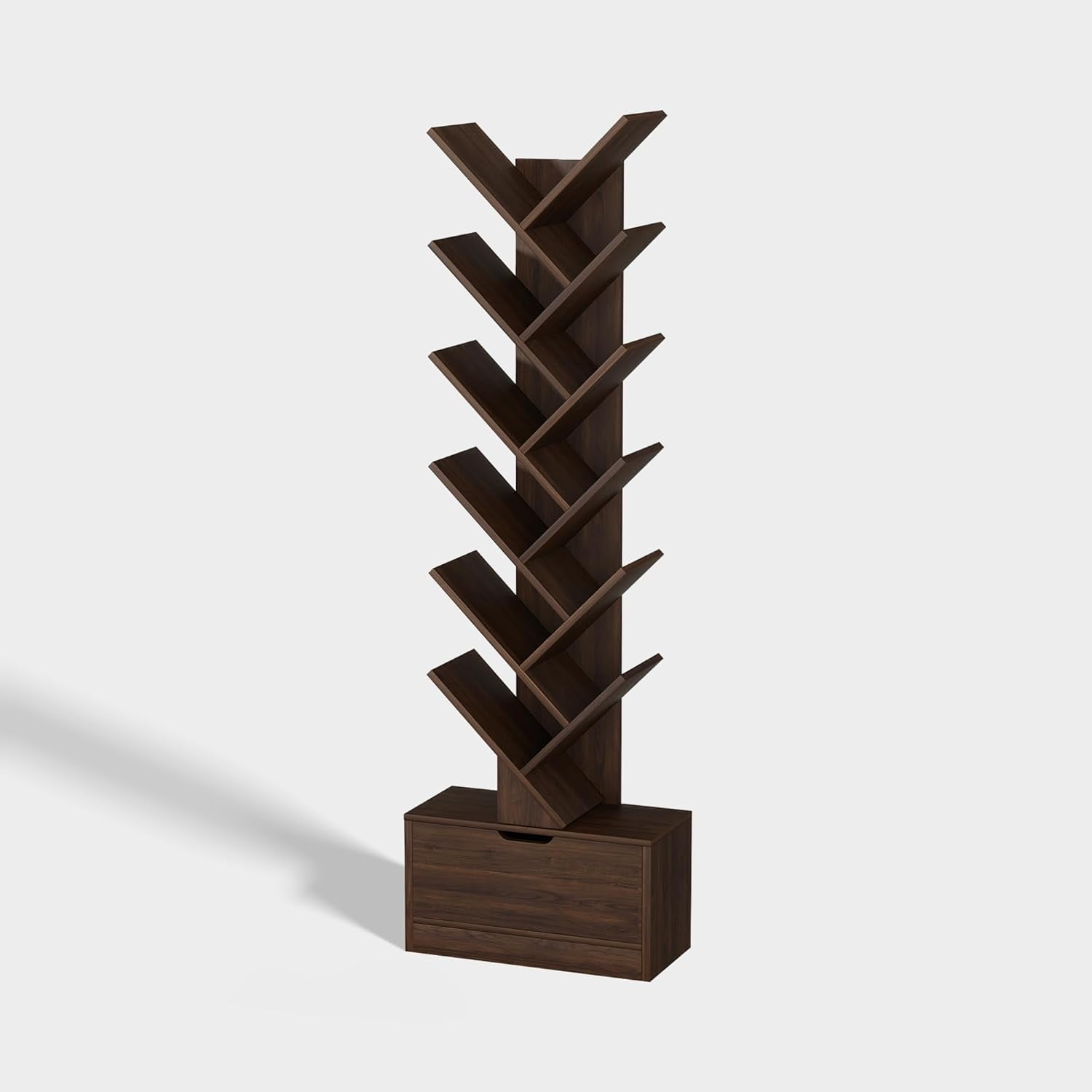 Vertical Tree-Shaped Bookcase with Storage Cabinet, Multicolor ...