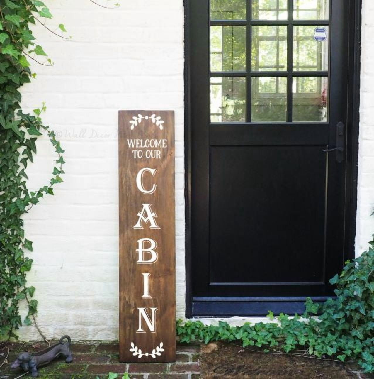 Vertical Welcome To Our Cabin Wreath Art -Vinyl Art Decal - Decal ...