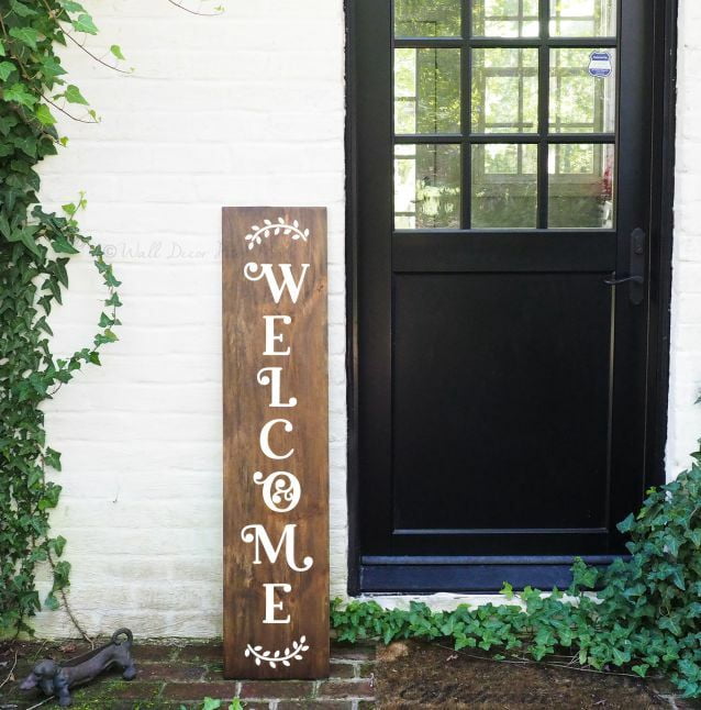 Vertical Welcome Decal Elegant Lettering Floral Art - Vinyl Decal ...