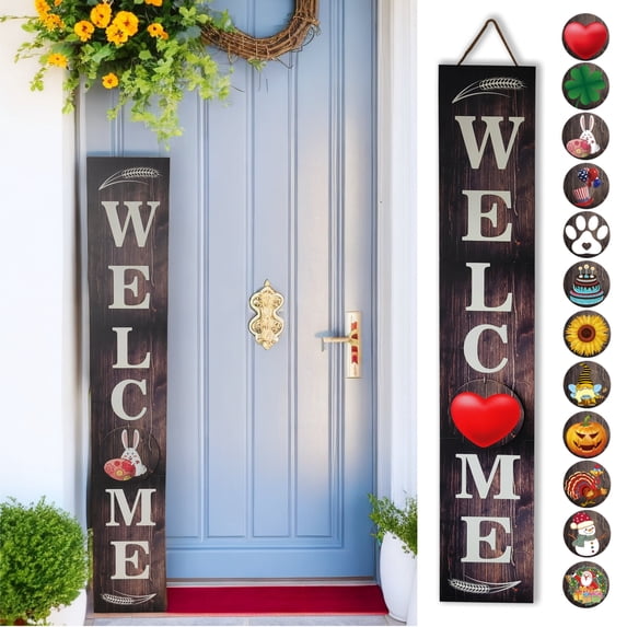 Vertical Welcome Sign for Front Door Porch Standing with 12 Seasonal ...