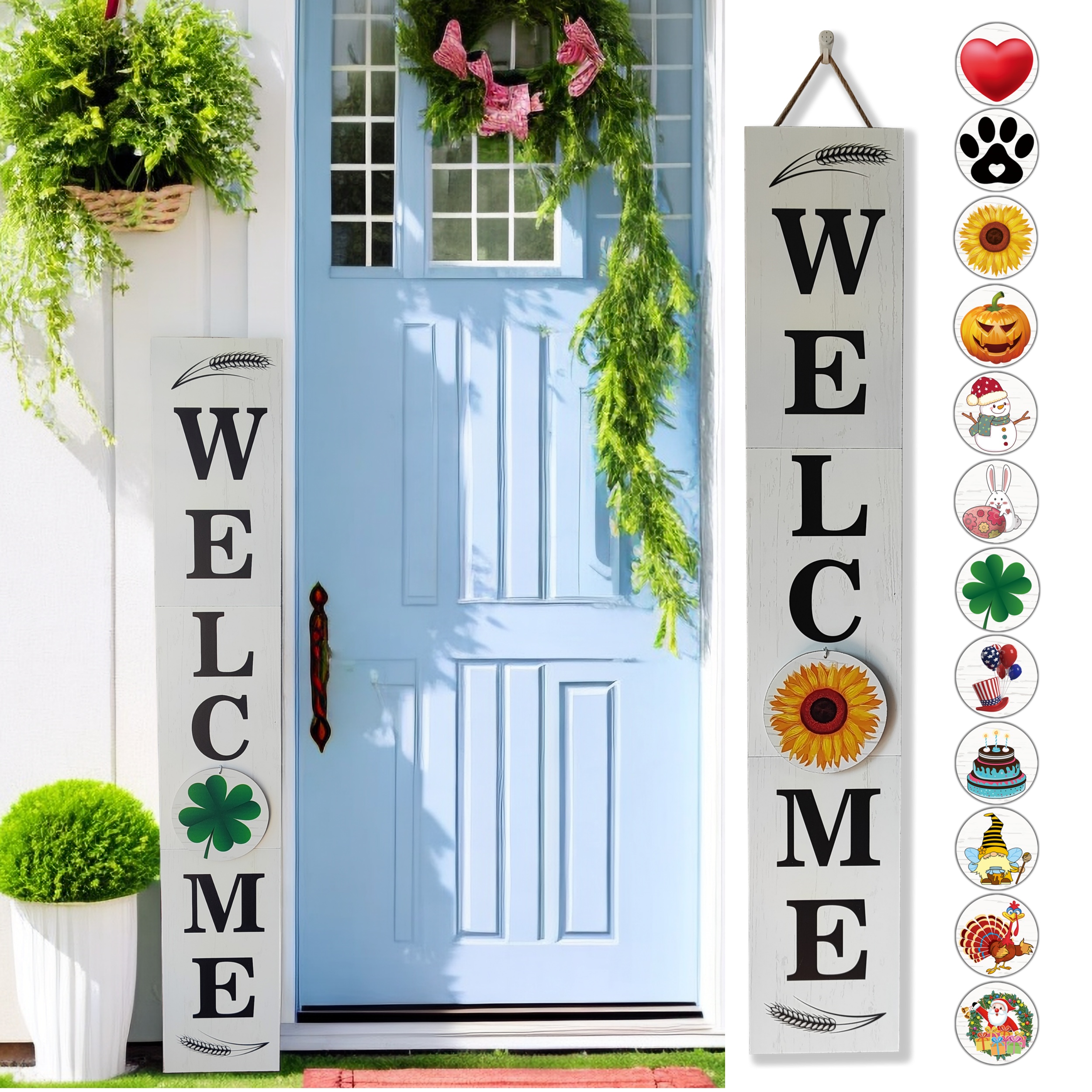 12in Welcome Sign Hello Front Door Round Wood Sign Hanging Welcome Sign ...