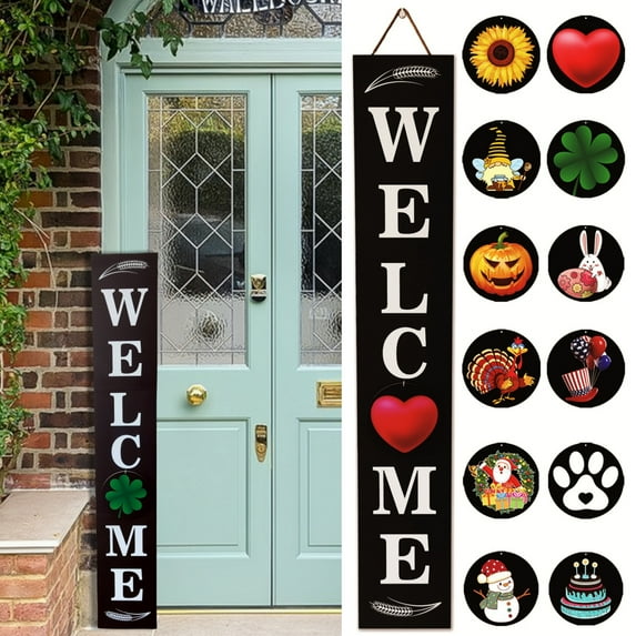 Evursua Wooden Vertical Welcome Sign for Front Door, Outdoor Hanging ...