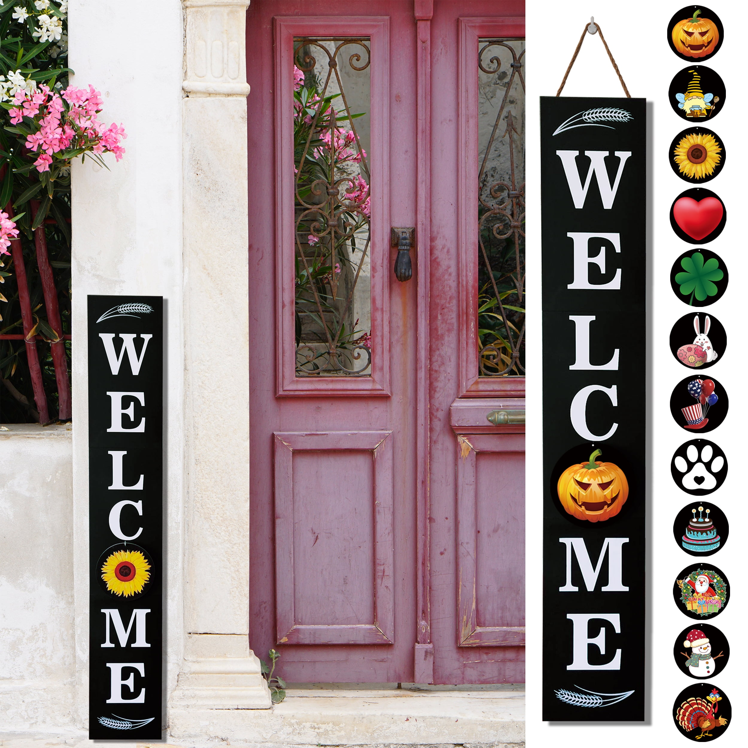 Vertical Welcome Sign for Front Door Porch Standing with 12 Seasonal ...