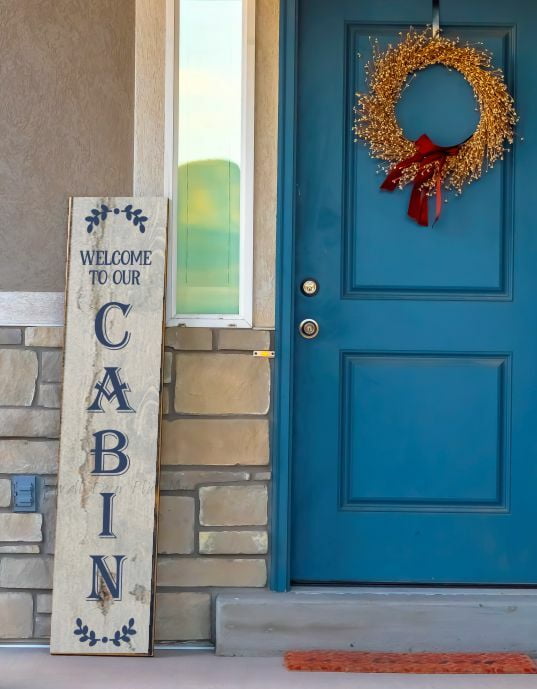 Vertical Welcome To Our Cabin Wreath Art - Vinyl Decal Sticker for Tall ...