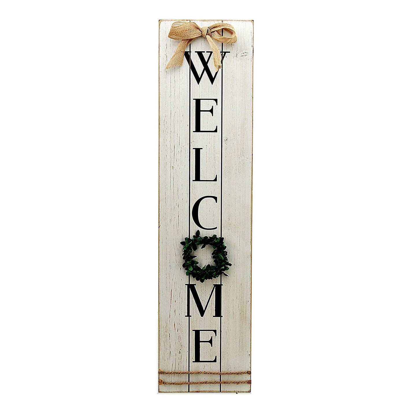 Vertical Wooden Welcome Sign Plaque with Wreath for Front Door ...