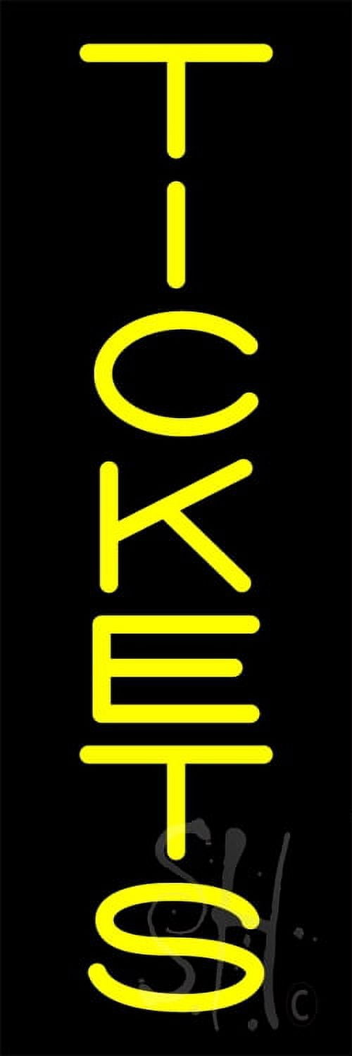 Vertical Yellow Tickets LED Neon Sign 24" Tall x 8" Wide - inches Black ...