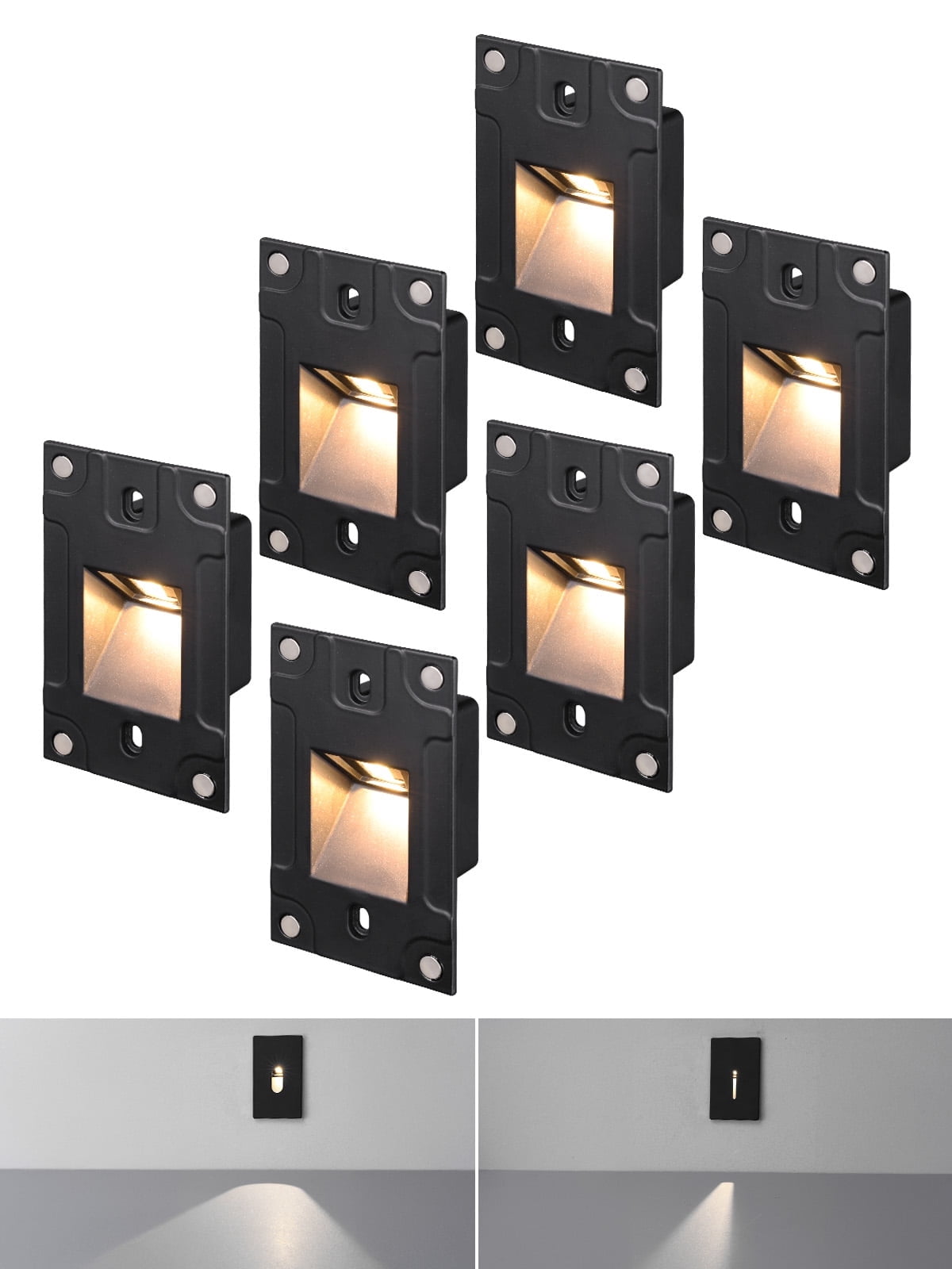 6 Pack LED Vertical 5CCT Step Lights, Replaceable Magnetic Faceplat ...