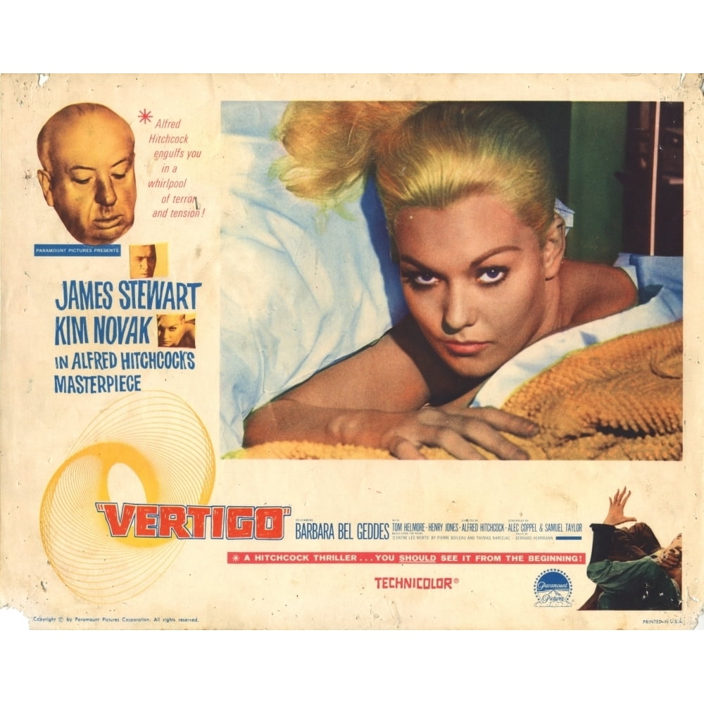 Vertigo Lobbycard From Left: Alfred Hitchcock James Stewart Kim Novak ...