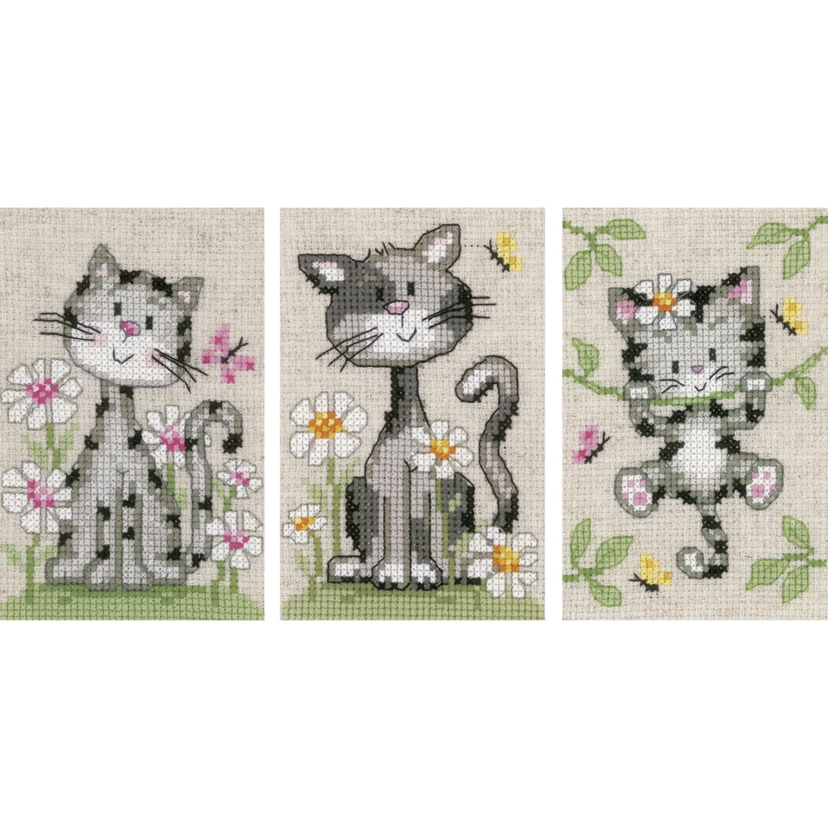 Vervaco Counted Cross Stitch Kit 3.25"X4.75"-Cats & Flowers Mini On ...