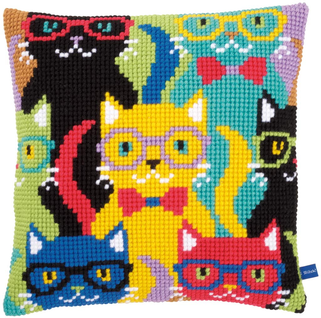 Vervaco Cross Stitch Cushion Kit Funny Cats 16" x 16" - Walmart.com