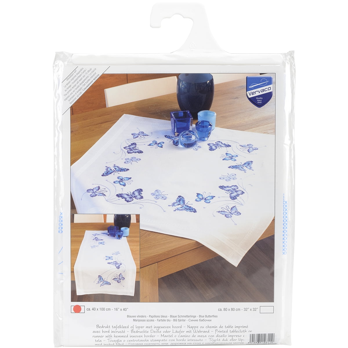 Vervaco Table Runner Stamped Embroidery Kit 16"x40"-blue Butterflies ...