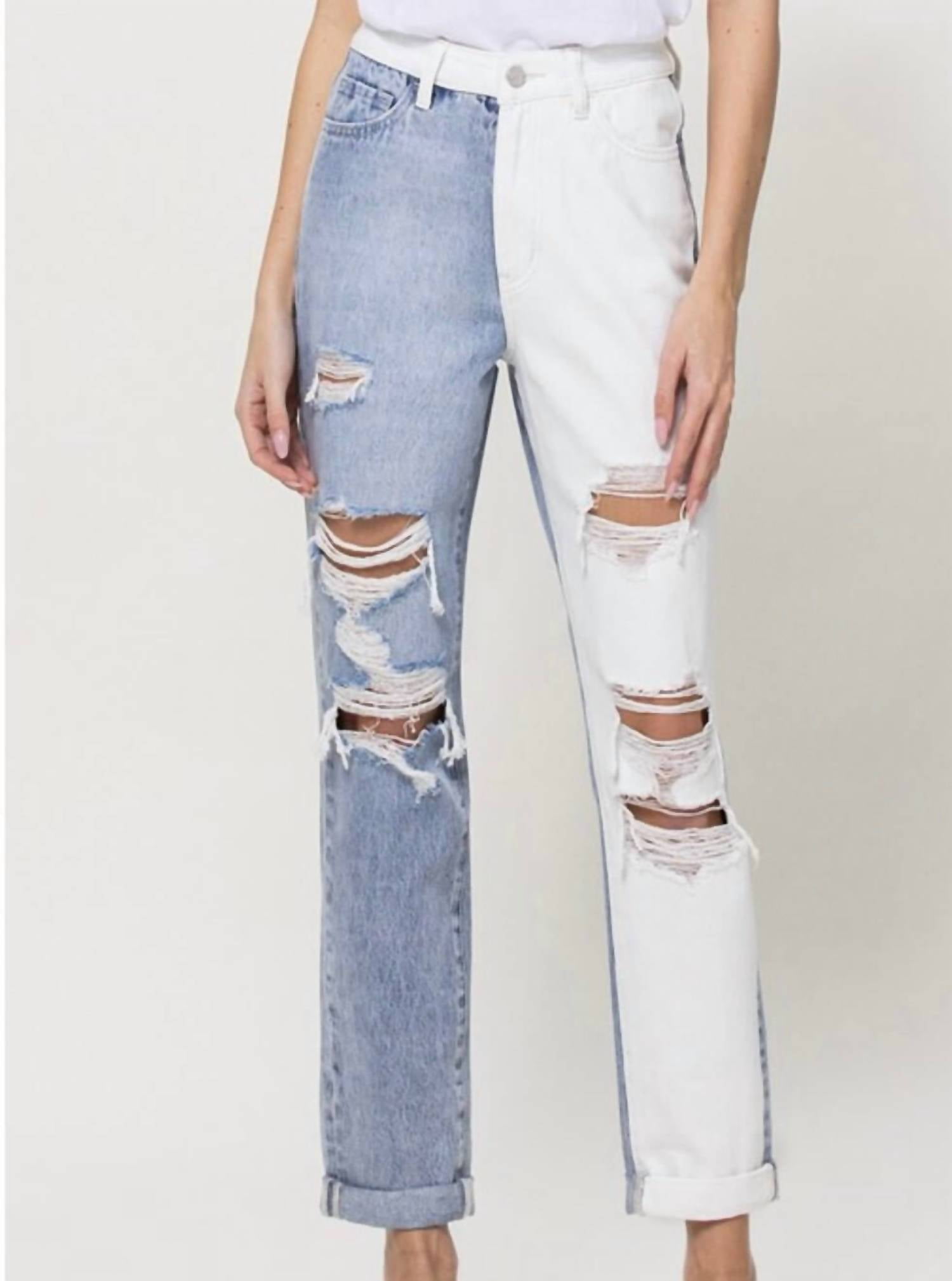 Vervet By Flying Monkey Justice Two Tone Distressed Mom Jeans - Walmart.com