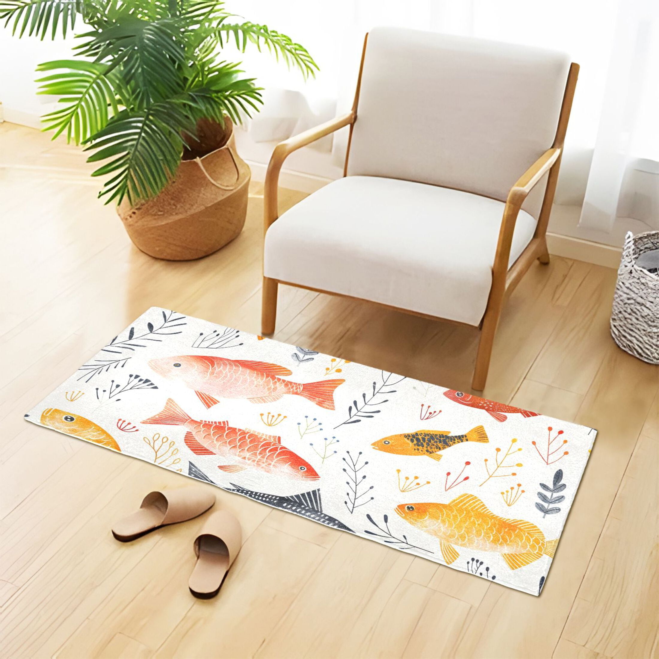 Very Cute Fish Bathroom Rug 39x20 Non Slip Quick Dry Washable Bathroom ...