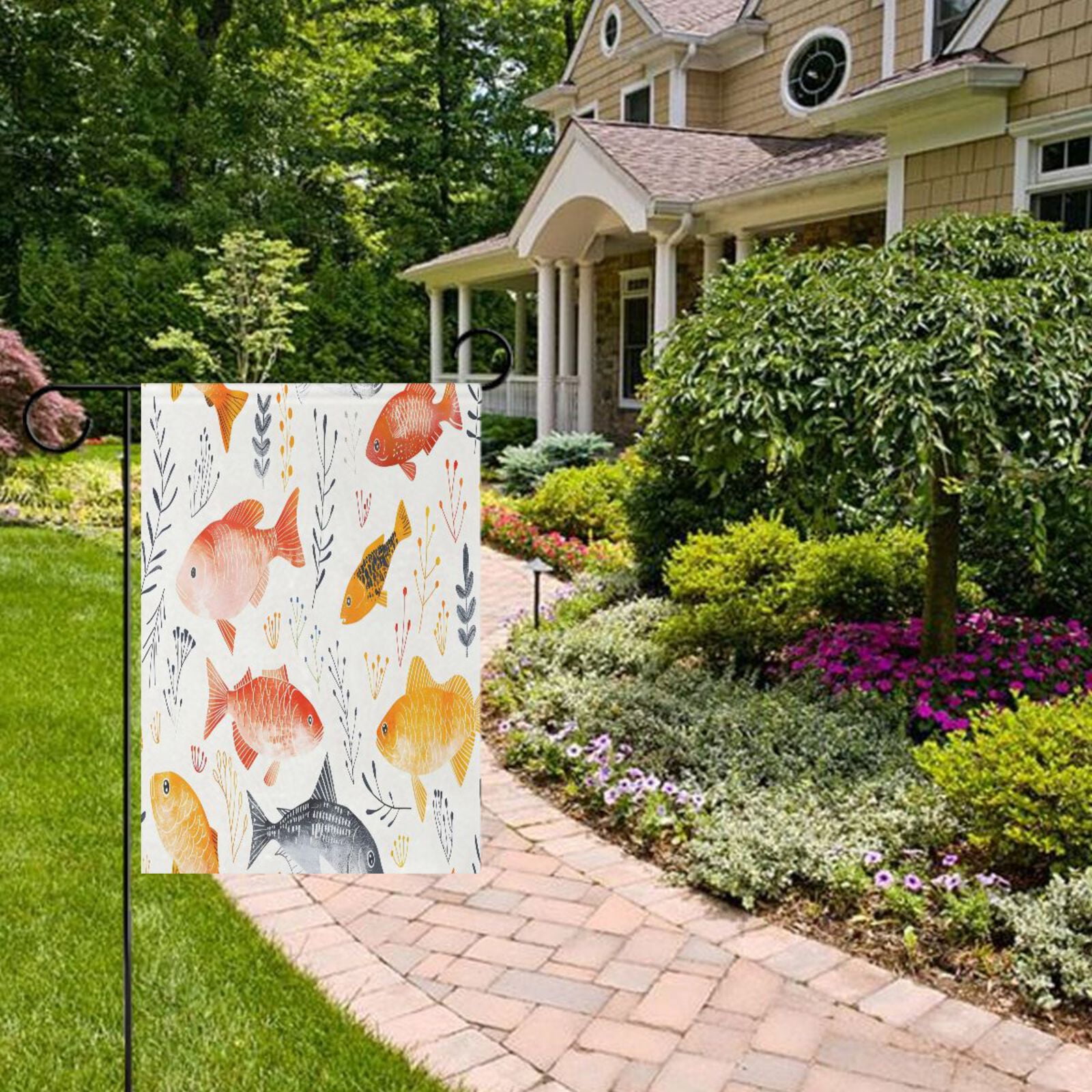 Very Cute Fish Garden Flag Double Sided 12 x 18 Inch Outside Yard ...