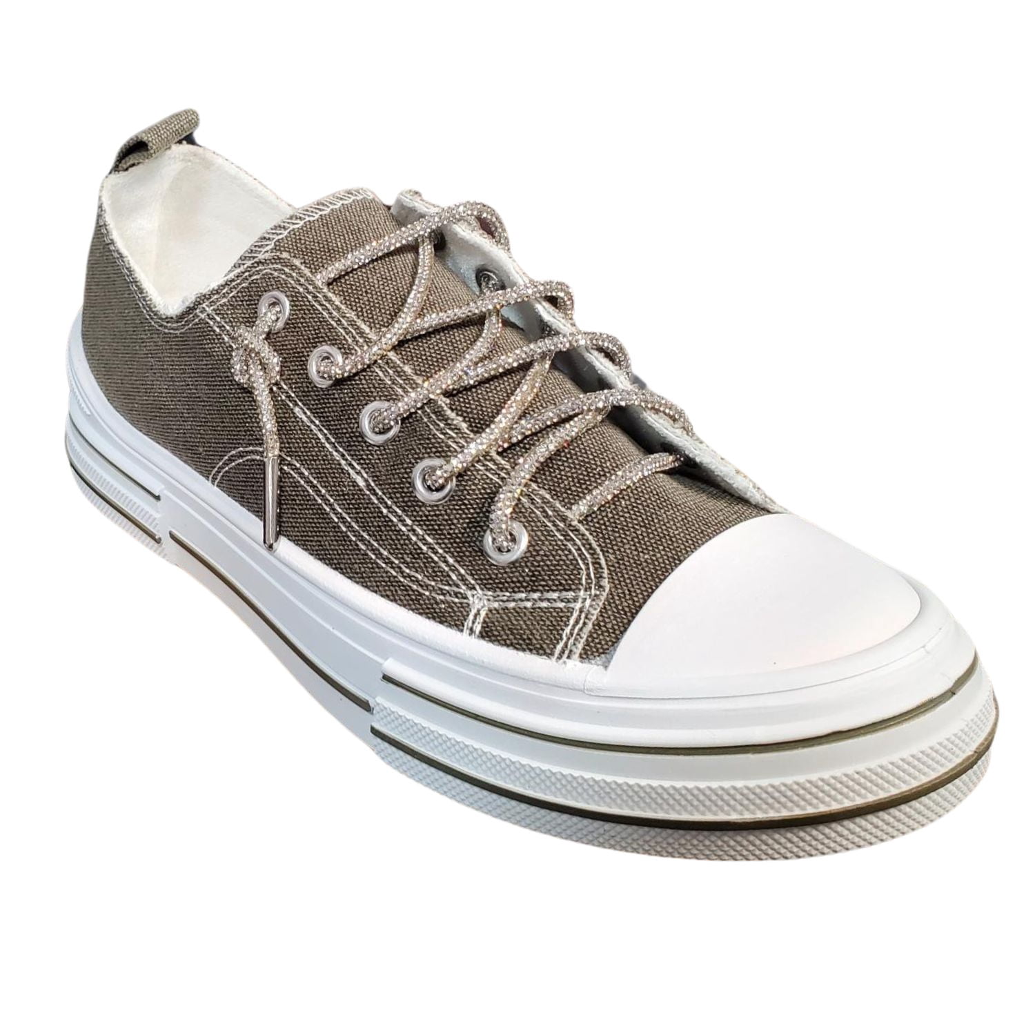 Very G Womens Aman Sparkle Lace Up Canvas Sneaker, Khaki (6) - Walmart.com