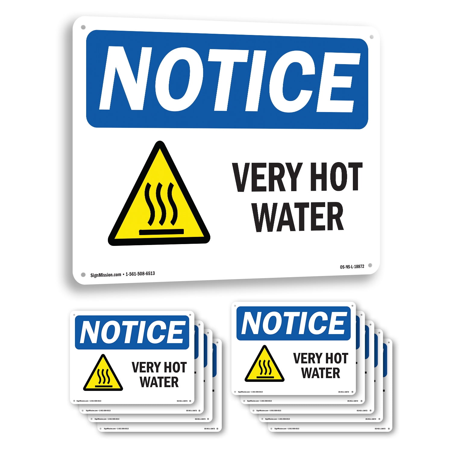 Very Hot Water OSHA Notice Rigid Plastic Sign 24 Inch x 18 Inch - 10 ...