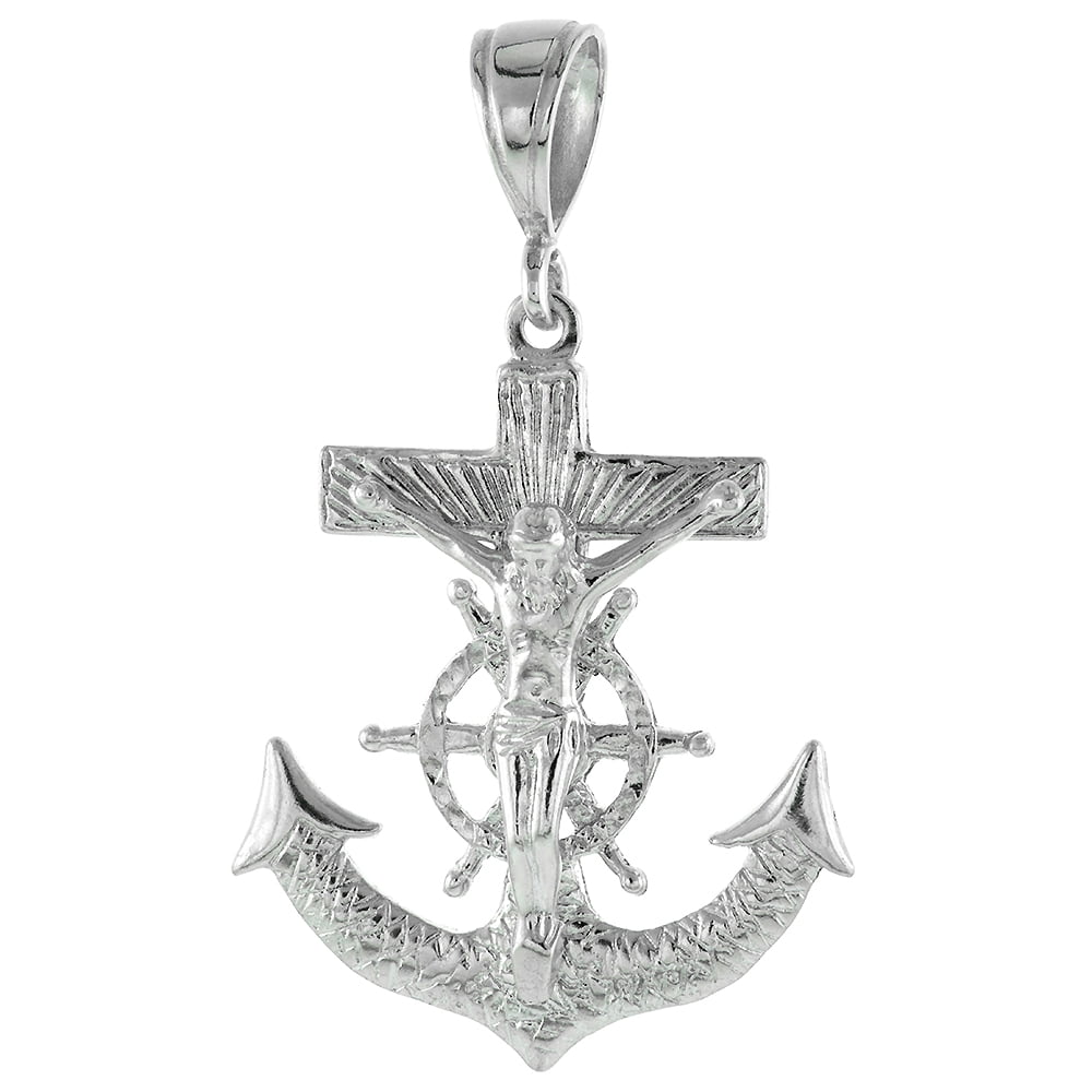 Very Large Sterling Silver Anchor Cross Mariners Cross Pendant 12mm ...