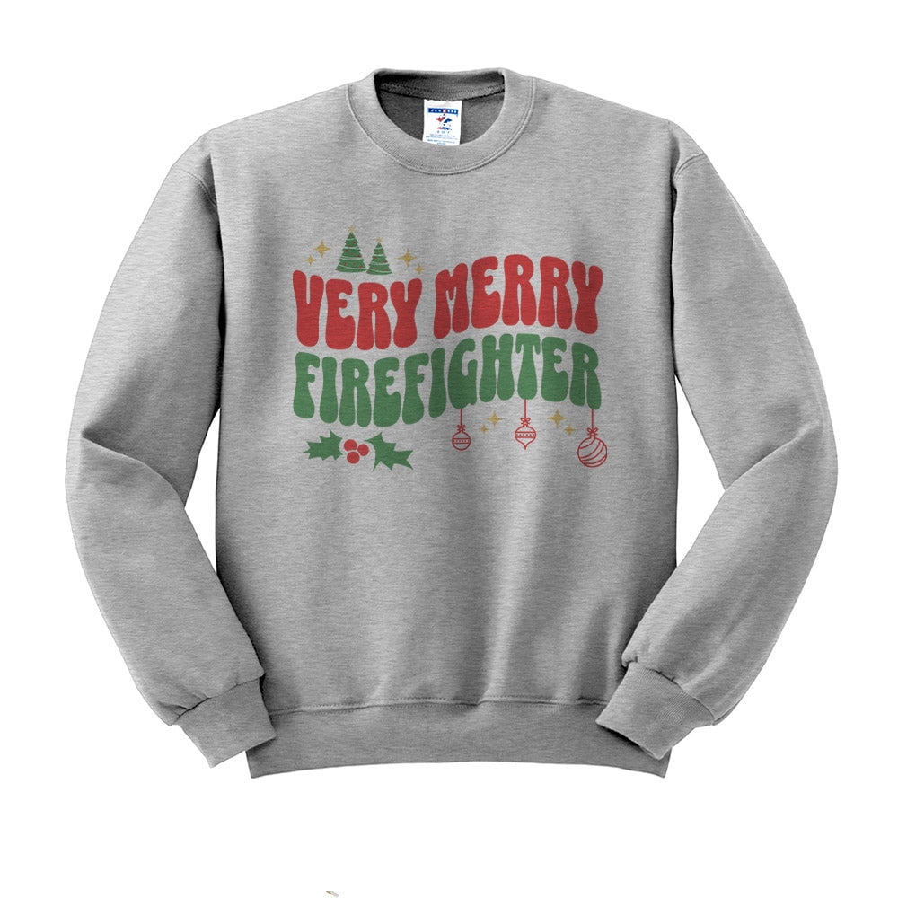 Very Merry Firefighter Sweatshirt Unisex Large Grey - Walmart.com