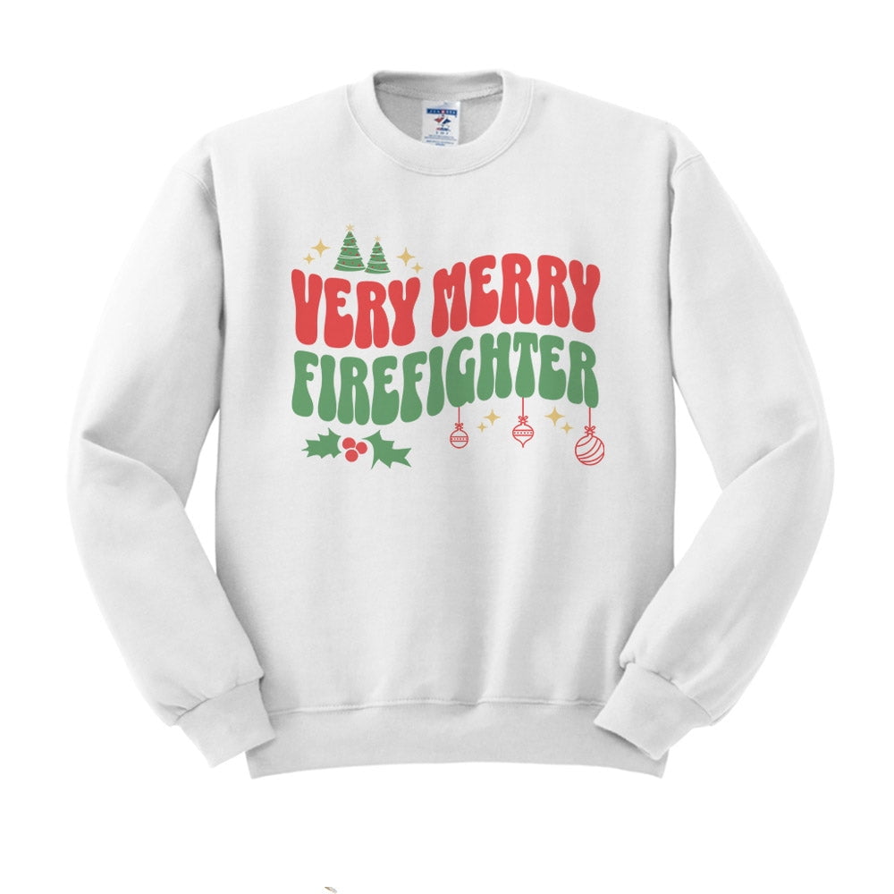 Very Merry Firefighter Sweatshirt Unisex Large White - Walmart.com
