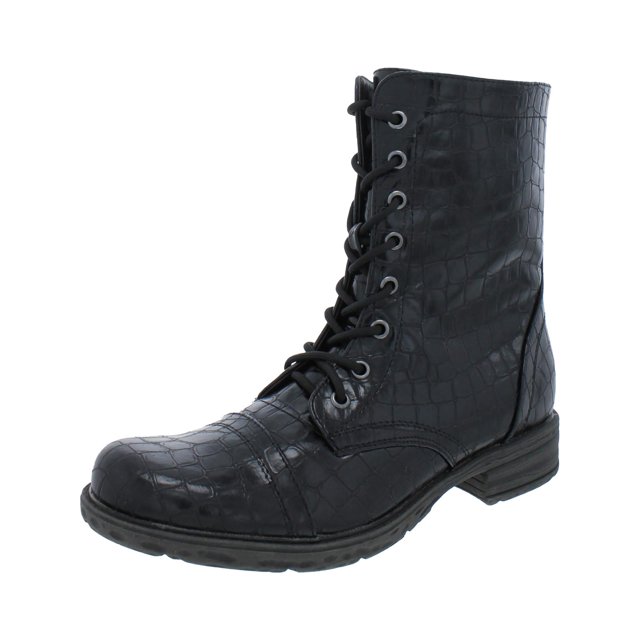 Very Volatile Womens Underground Faux Leather Snake Print Combat Boots ...