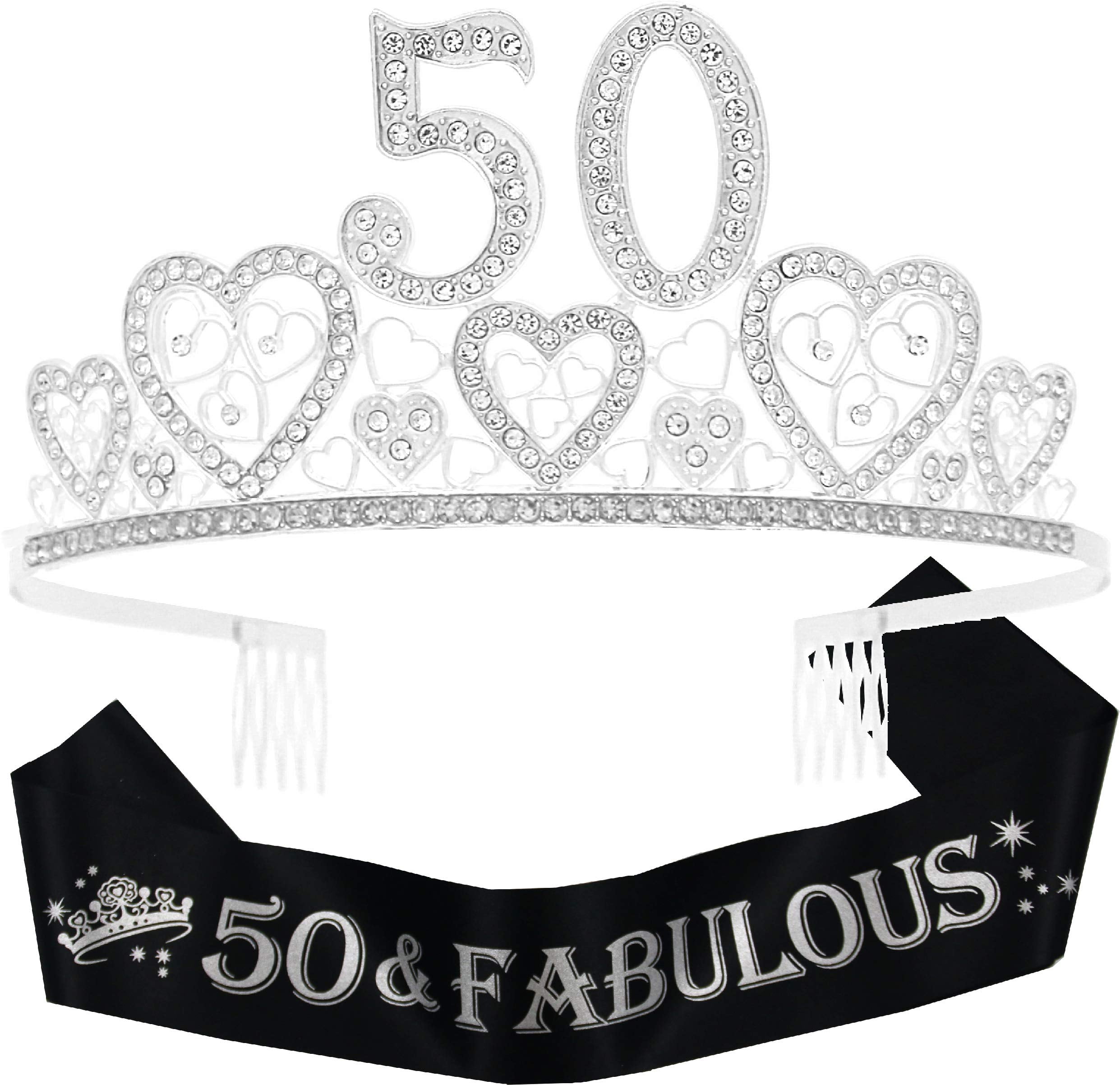 VeryMerryMakering 50th Birthday Glitter Sash & Silver Rhinestone Tiara ...
