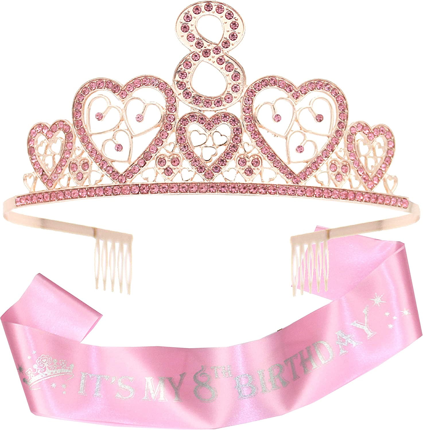 ""VeryMerryMakering 8th Birthday Sash and Tiara Pink for Girls"" - Walmart.com
