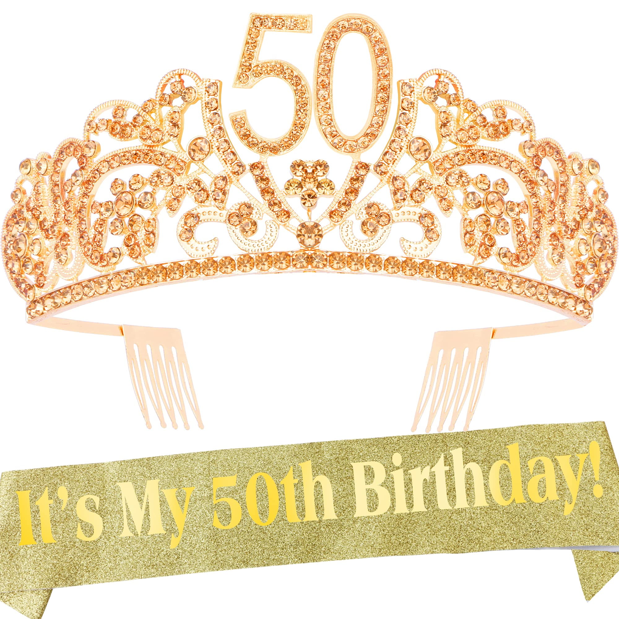VeryMerryMakering Gold 50th Birthday Sash and Tiara Set - Glitter Sash ...