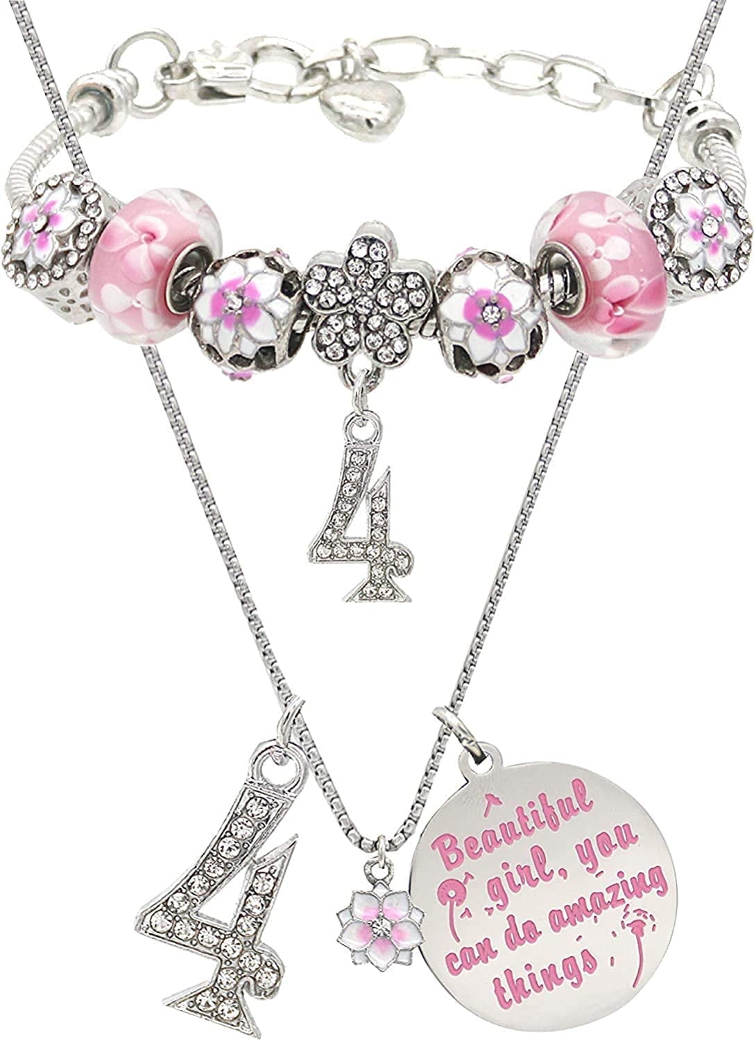 VeryMerryMakering Pink 4th Bday Gifts for Girls: Necklace, Bracelet ...