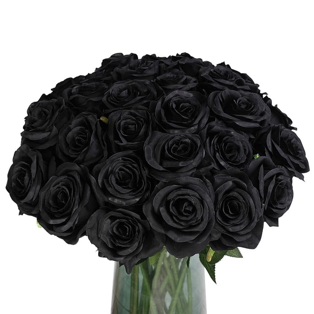 Veryhome Halloween Black Artificial Flowers Silk Black Roses Real Touch ...