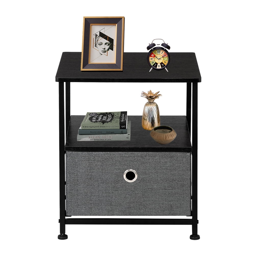 Veryke 1-Drawer Steel Frame Nightstand Shelf Storage Accent End Table ...