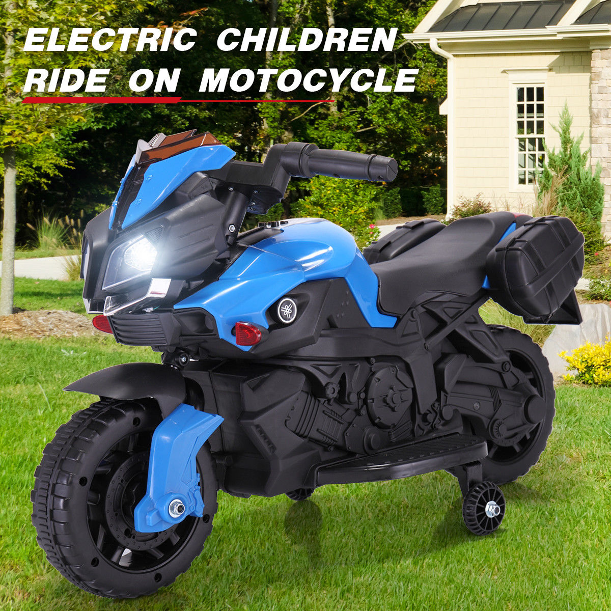 Veryke Electric Motorcycle for Kids, Kids Ride on Motorcycle, Blue 6V Battery Powered 4 Wheels ...