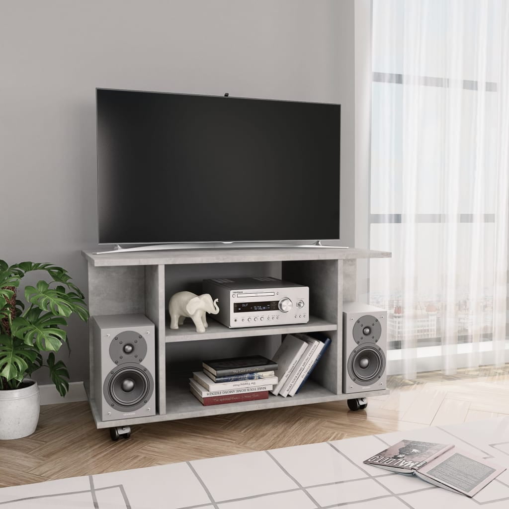 Veryke Modern TV Stand with Lockable Wheels, Wood Open Storage Shelves ...