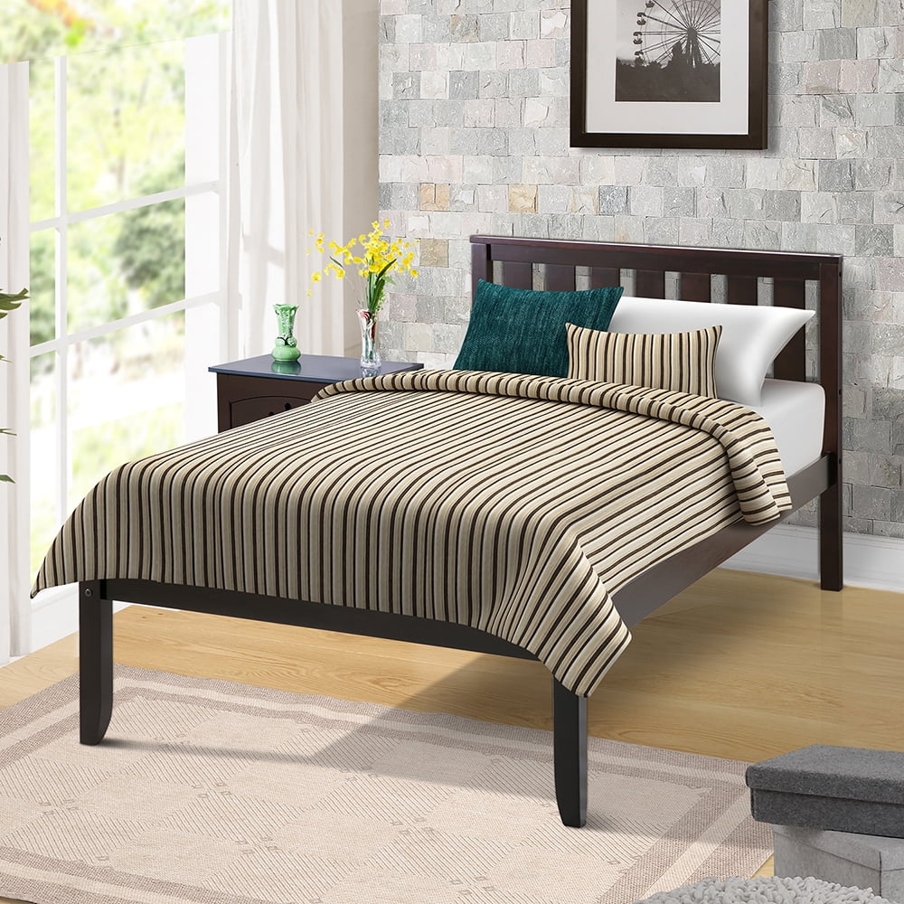 Veryke Solid Wood Twin Size Platform Beds with Headboard and Wood Slat ...