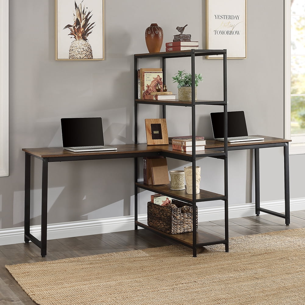 Veryke Two Person Computer Desk, Double Workstations Office Desk with ...