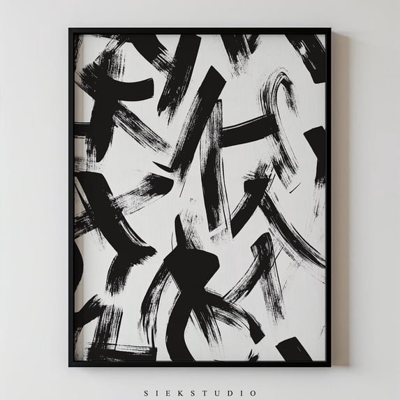 Vesco Abstract Brushstroke Pattern Wabisabi Art Black and White Poster ...